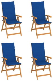 vidaXL Zahradní židle 4 ks s královsky modrými poduškami masivní teak