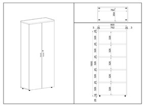 Vysoká skříň SimpleOffice 80 x 40 x 180 cm, třešeň