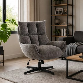 Relaxační otočné křeslo DORA — kov, látka, šedá