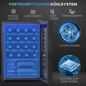 HOMCOM Chladnička na víno 20 lahví 53L 5-18 ℃ Kompresorová chladnička na nápoje se skleněnými dveřmi s ochranou proti UV záření, chladnička na lahve …