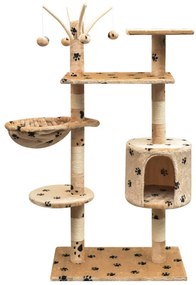 Škrabadlo pro kočky sisalové sloupky 125cm béžová potisk tlapek 170483