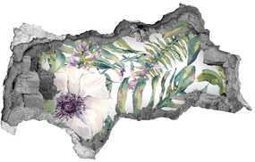 Wallmuralia Nálepka 3D díra na zeď Kapradina a květiny 95x73 cm
