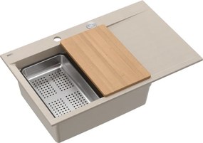 Béžový kuchyňský granitový dřez QUADRON Josh 111 s příslušenstvím bez baterie