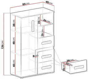 VÝPRODEJ - Kombinovaná komoda CHOCHO 1 - antracitová / bílá
