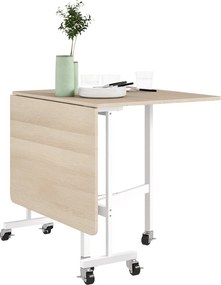 Skládací jídelní stůl HOMCOM pro 4-6 osob – Skládací kuchyňský stůl s kolečky a sklápěcími listy, 120x80x73 cm, dub | Aosom