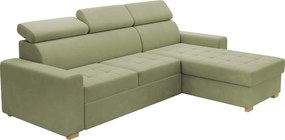 Rohová rozkládací sedací souprava do L MONSUM, 245 cm, s úložným prostorem Roh pohovky: Pravý roh, Barva látky: Olivově zelená (Kronos 46)
