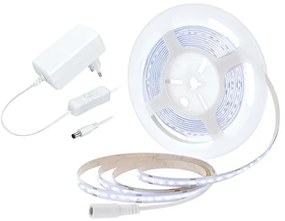 SOLIGHT COB LED pásek, sada s adaptérem, vypínač, 5m, 8W/m, 800lm/m, denní modrá