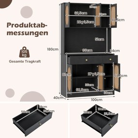 Costway Dřevěná kuchyňská skříňka s ratanovými dvířky a 2