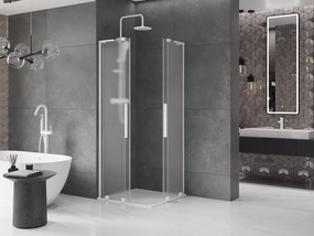 Mexen Velar L Duo, sprchový kout s posuvnými dveřmi 100 x 100 cm, 8mm sklo námraza, bílá matná, 871-100-100-02-33-20