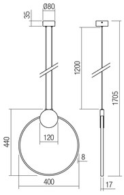 Smarter 01-3106 závěsné LED svítidlo Atom, pískově černá, mosaz, 11W, 3000K, ø40cm