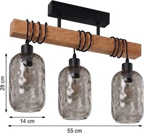 BRILAGI - Přisazený lustr WOOD GLASS 3xE27/60W/230V borovice/černá/kouř šedá