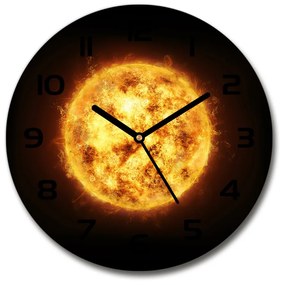 Wallmuralia Skleněné nástěnné hodiny kulaté Slunce fi 30 cm