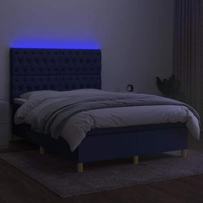 Box spring postel s matrací a LED modrá 140x190 cm textil 3135675
