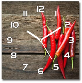 Wallmuralia Skleněné hodiny čtverec Chilli papričky 30x30 cm