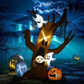 HOMCOM Halloween dekorace, 2,40 m vysoký strašidelný strom, samonafukovací, LED osvětlení, pro venkovní použití