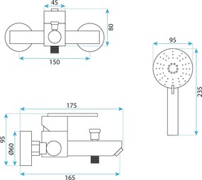 Rea Ontario, vanová baterie s ruční sprchovou soupravou, měděná matná, REA-B0973
