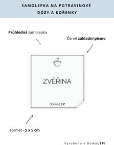 Samolepka na kořenky ZVĚŘINA průhledná  5 × 5 cm základní písmo