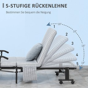 Skládací postel pro hosty HOMCOM s kolečky a pětistupňově nastavitelným opěradlem, cestovní postel z ocelového rámu ve světle šedé a černé barvě, 190…