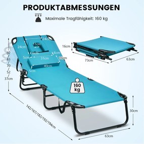 Costway Plážové lehátko skládací plážové křeslo s otevíráním obličeje