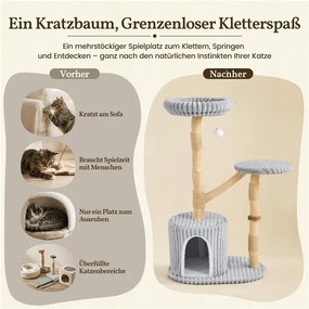 Škrabadlo pro kočky – světle šedá, 60 cm (délka) × 40,5 cm (šířka) × 104 cm (výška), 104 cm (267786932044)