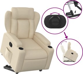 Zvedací polohovací křeslo krémové textil 3204491