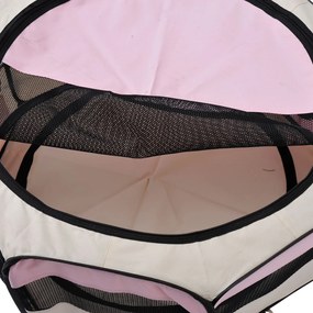 PawHut skládací ohrádka pro psy a kočky — přenosná osmihranná ohrádka, voděodolný 600D Oxford, 2 dveře na zip, Ø90 x 41 cm, růžová