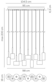Axolight Spillray 10, závěsné svítidlo z červeného skla, LED 10x1,5W G4 délka 104,5cm