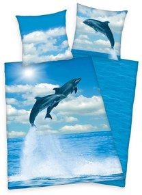 Herding Bavlněné povlečení Delfíni, 140 x 200 cm, 70 x 90 cm