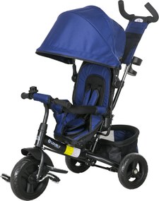 HOMCOM 6-in-1 Tříkolka s Rukojetí pro Rodiče, Dětská Tříkolka s Odnímatelnou Slunečníky, Polstrováním, Balance Bike s 5-Bodovým Bezpečnostním Páskem,