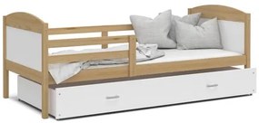 Dětská postel MATYAS P 80x160 cm s borovicovou konstrukcí v bílé barvě se šuplíkem.