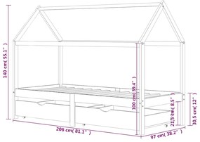 vidaXL Marketos Rám dětské postele se zásuvkami tmavě šedý borovice 90 x 200 cm