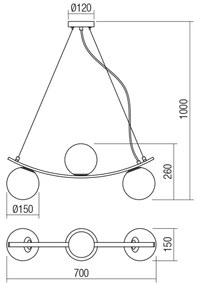 Smarter 01-2717 závěsné svítidlo Volley, matně zlaté, 3xE14, 70cm