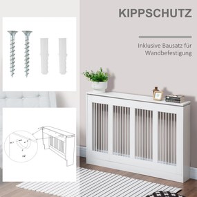 HOMCOM Moderní a Elegantní Kryt Radiátoru s Lamely pro Domov, MDF a Ocel, 120x18x84cm, Bílý
