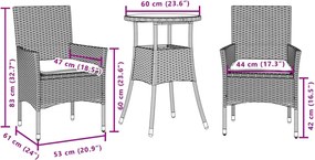3dílný zahradní jídelní set a podušky černý polyratan a akácie 3278729