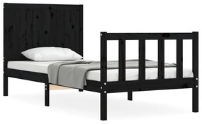 Rám postele s čelem černý 90 x 200 cm masivní dřevo,  3192610