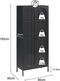 Černá kovová vitrína 80x186x40 cm Luna – Støraa