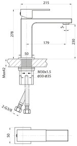 Sapho - Umyvadlová baterie CUBEMIX 27,8 cm matná zlatá