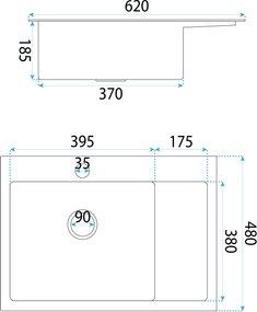 Rea Fin, 1-komorový ocelový dřez 620x480x185 mm, černá matná, ZLE-06014