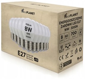 ecoPLANET 10x LED žárovka E27 - G45 - 8W - 700lm - teplá bílá