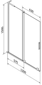 Mexen Velar L, 2-křídlová posuvná vanová zástěna 120 x 150 cm, 8mm čiré sklo, černá matná, 896-120-003-01-70
