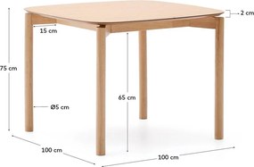 Jídelní stůl v dekoru jasanu 100x100 cm Indara – Kave Home