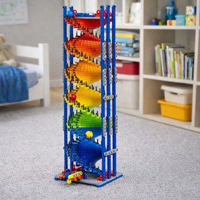 LEAN Toys Vzdělávací stavební kostky – barevná dráha se skluzavkou pro kuličky, 550 dílů