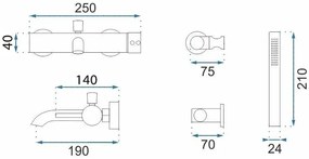 Rea Lungo Grip, vanová baterie s ruční sprchovou hlavicí, grafitová, REA-B2352