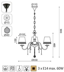 ACA DECOR Závěsné svítidlo MULAN max. 3x60W/E14/230V/IP20