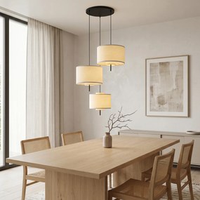 Japandi závěsná lampa černá s bílými lněnými stínidly, 3 světla - Rieu
