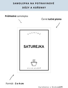 Samolepka na kořenky SATUREJKA průhledná 3 × 4 cm tučné písmo