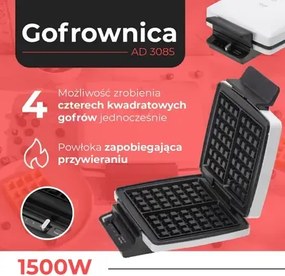 Adler AD 3085 bílo-černá / Vaflovač / 1200 W / nepřilnavé plochy
