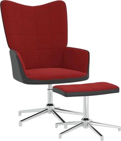 vidaXL Relaxační křeslo se stoličkou samet a PVC [327869] Barva: vínová červená