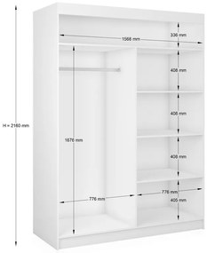 Skříň s posuvnými dveřmi a zrcadlem DEBORA, 200x216x61, bílá