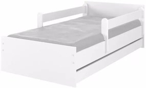Dětská postel Max XXL bez potisku 200x90 cm - Bílá - 1x krátká + 1x dlouhá zábrana se šuplíkem